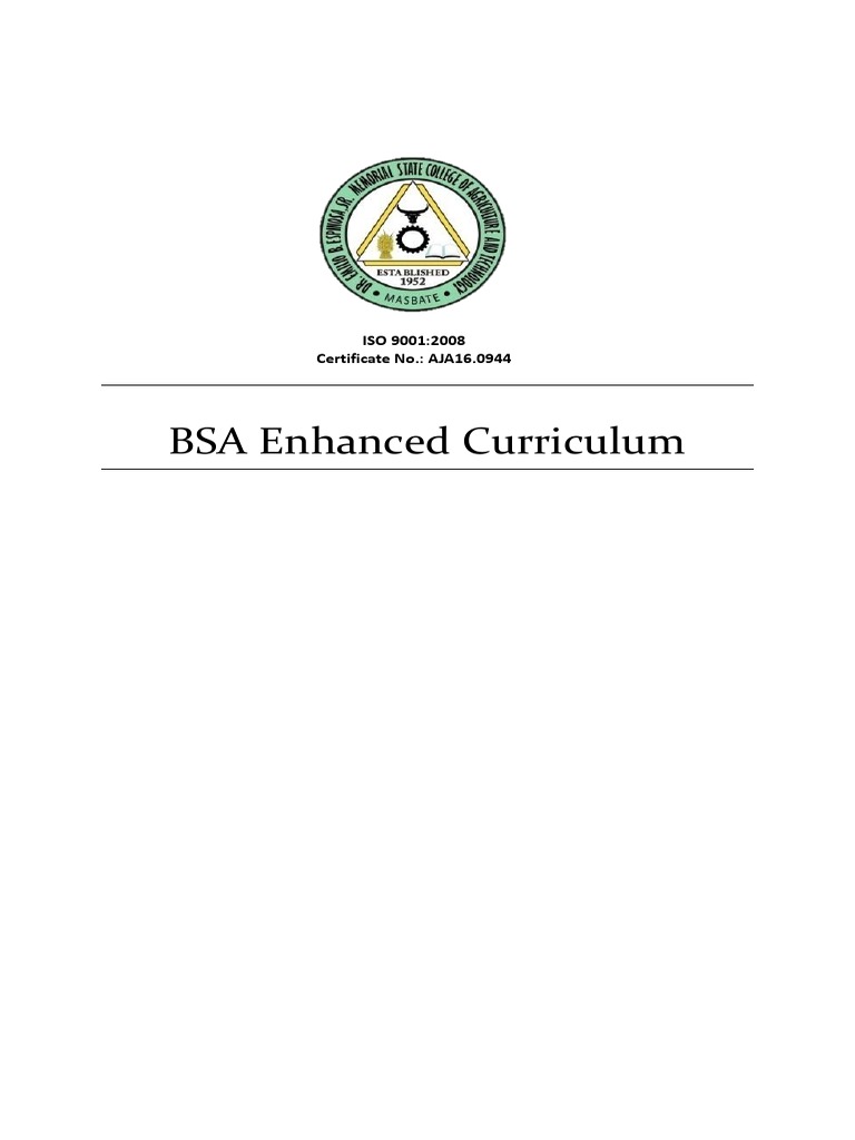 BSA Enhanced Curriculum: ISO 9001:2008 Certificate No.: AJA16.0944 ...