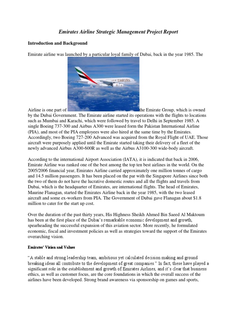 Emirates Airline Strategic Management Project Report | Airlines ...