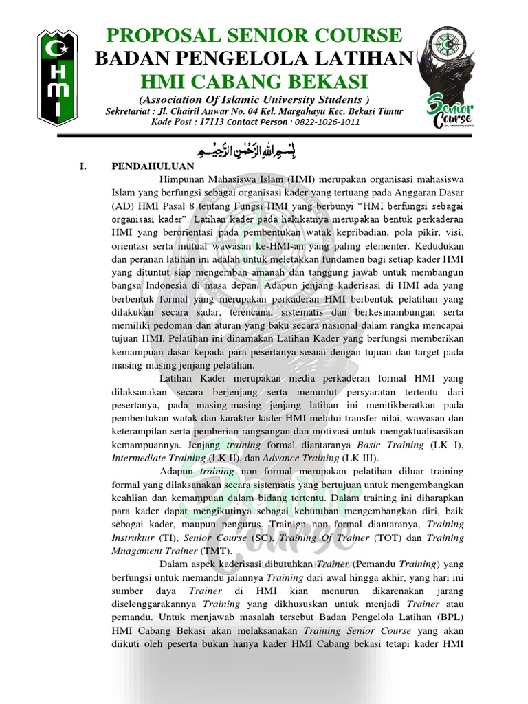 Proposal Senior Course Hmi Cabang Bekasi | PDF | Karier & Perkembangan | Bisnis