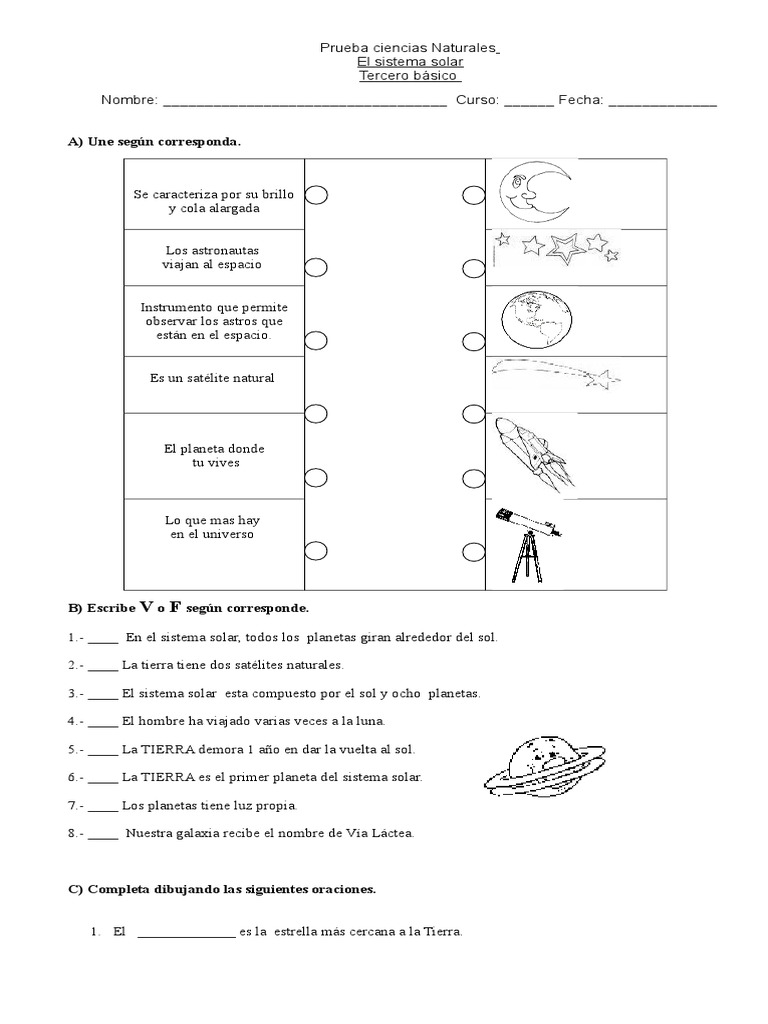 Prueba Sistema Solar Tercero Basico