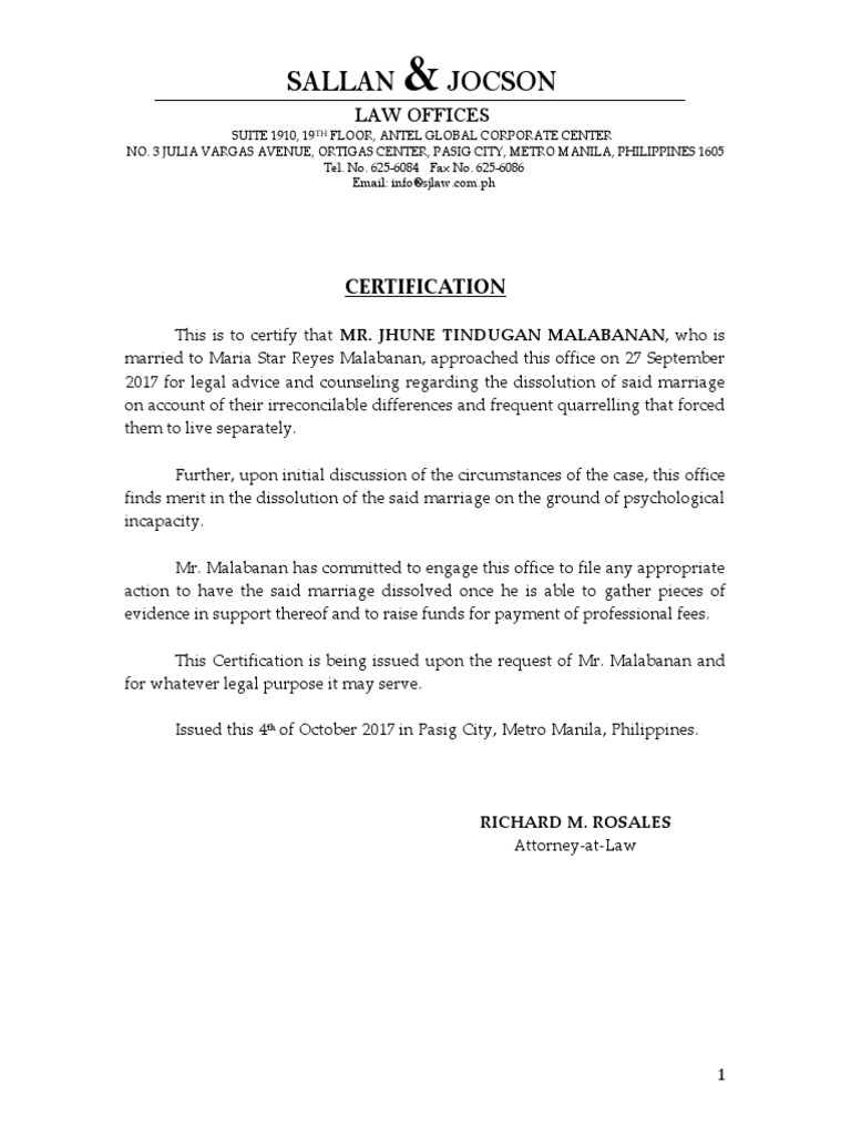 Certification Mr. Malabanan | PDF