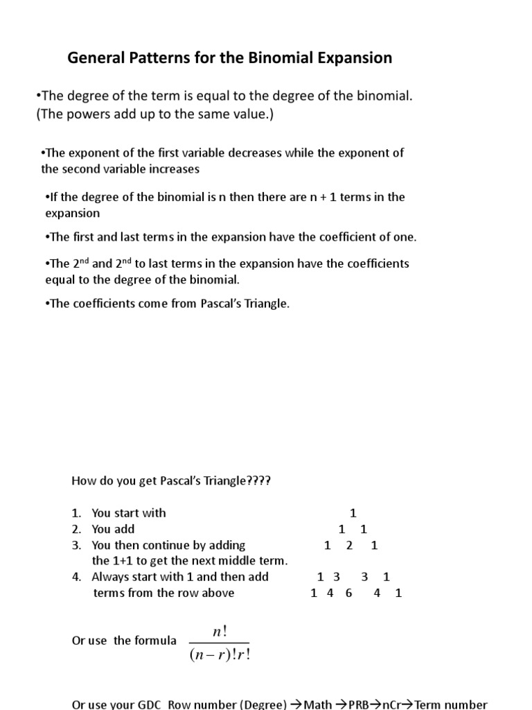 Binomial Expansion Notes | PDF | Complex Analysis | Discrete Mathematics