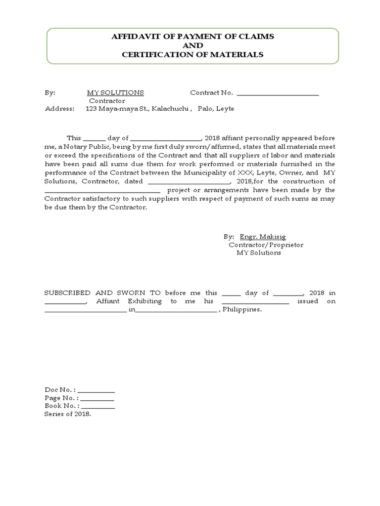 Affidavit of Claims | PDF