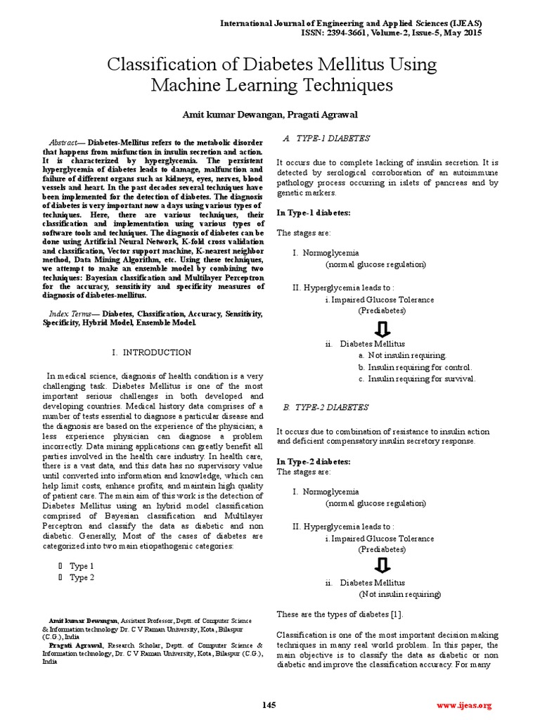 Classification of Diabetes Mellitus Using Machine Learning Techniques ...