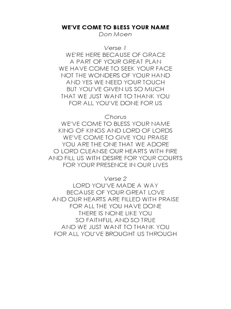 We'Ve Come To Bless Your Name: Don Moen Verse 1 | PDF