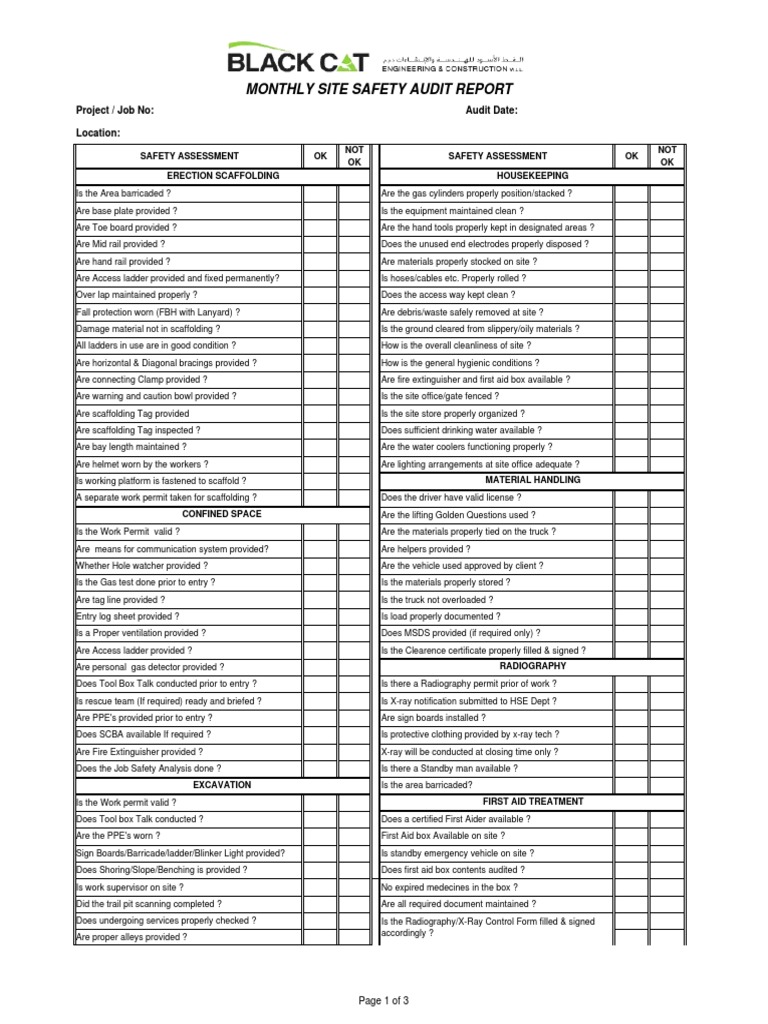 Monthly Site Safety Audit Report | PDF | Scaffolding | Personal ...