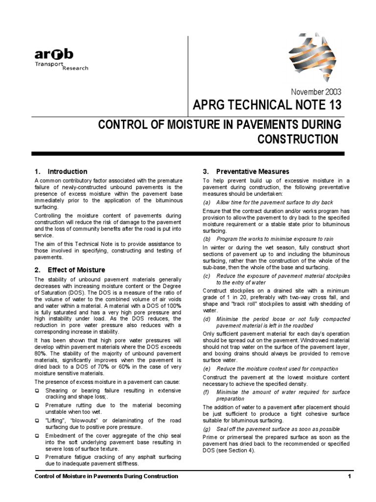 APRG-TN13-03 Moisture Control PDF | PDF | Road Surface | Road