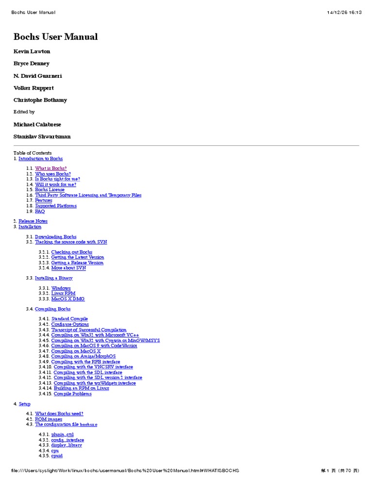 Bochs User Manual | PDF | Operating System | Gnu