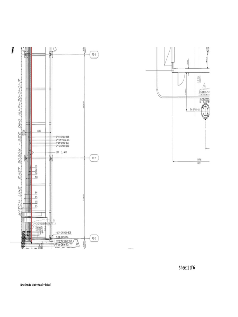 Sheet 1 of 6: New Service Water Header in Red | PDF