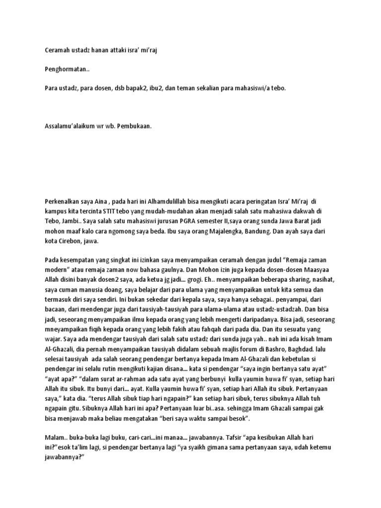 Ceramah Ustadz Hanan Attaki Isra | PDF | Agama & Spiritualitas