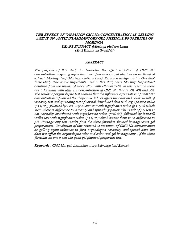 CMC Na Concentration Effects on Moringa Gel | PDF