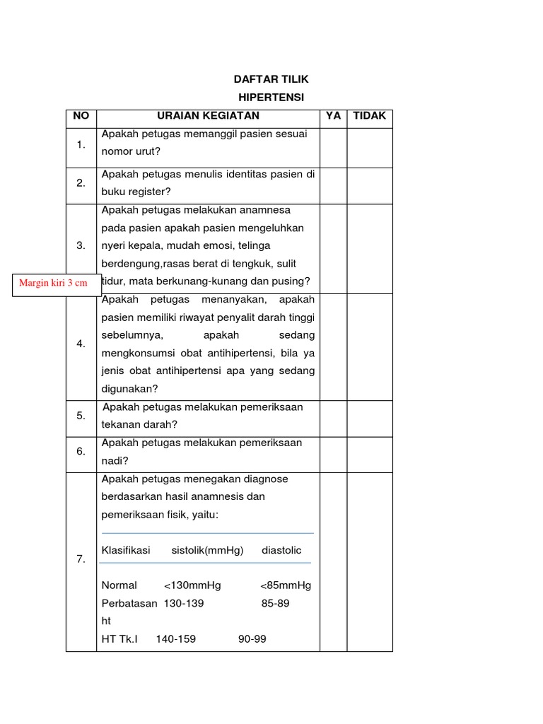 Daftar Tilik Pemeriksaan Hipertensi | PDF