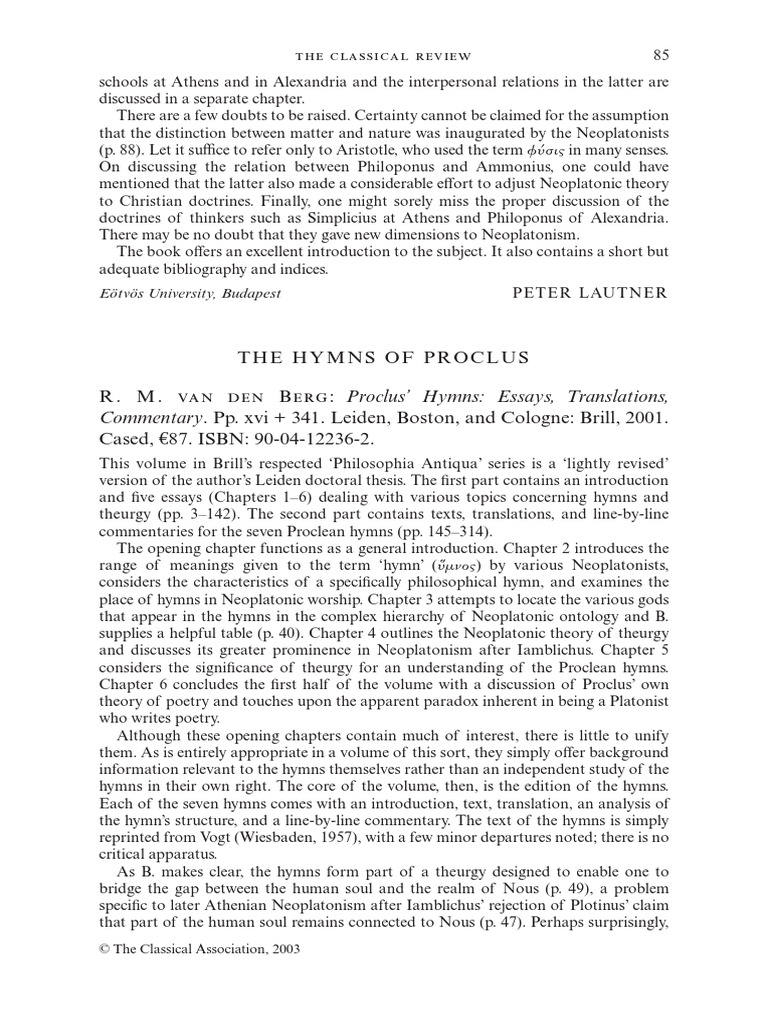 The Hymns of Proclus | PDF | Neoplatonism | Western Philosophy