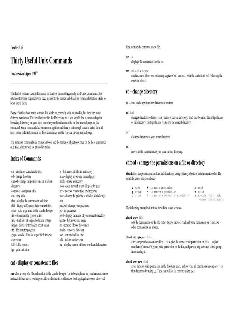 Thirty Useful Unix Commands: CD - Change Directory | PDF