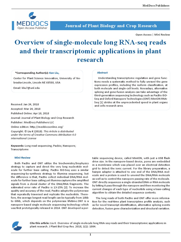 Overview of Single Molecule Long RNA Seq Reads and Their Transcriptomic ...