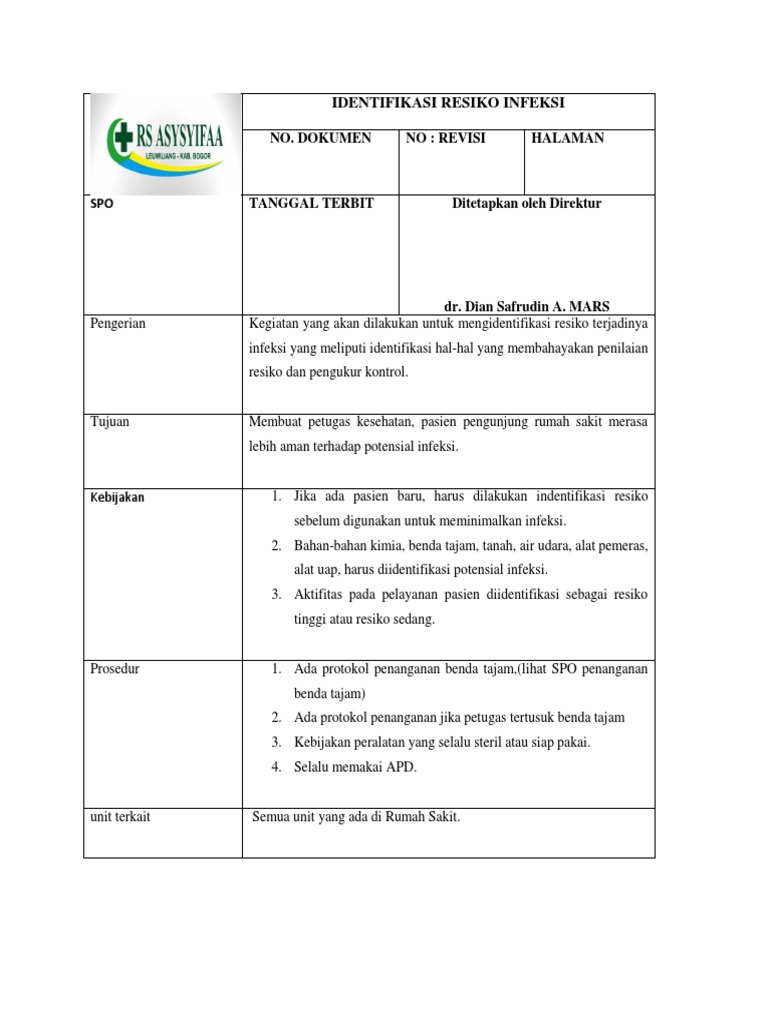 Sop Identifikasi Resiko Infeksi | PDF