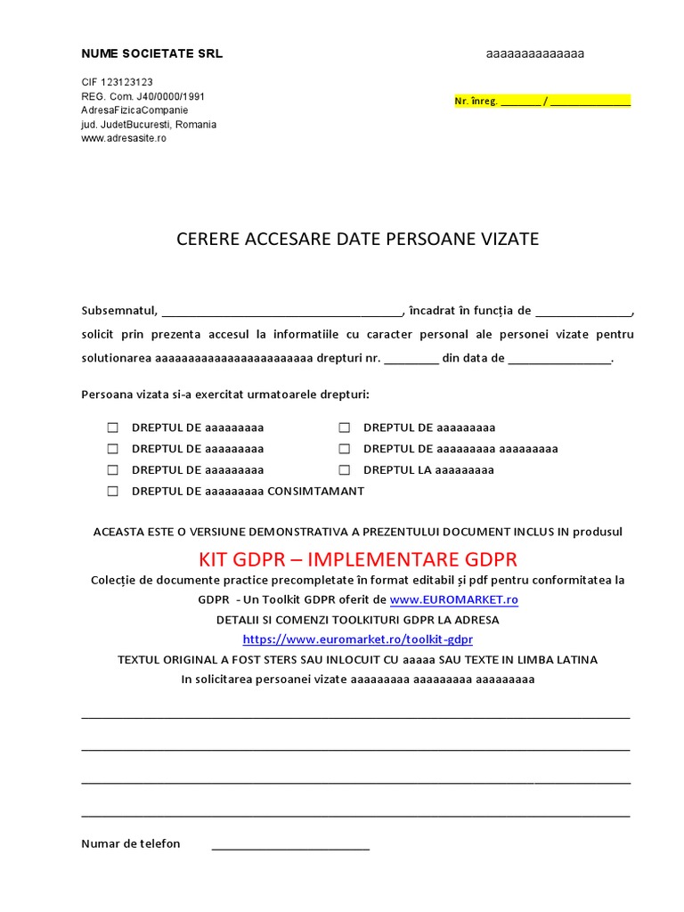 Kit GDPR Formular de Solicitare Acces La Informatiilor Angajati | PDF