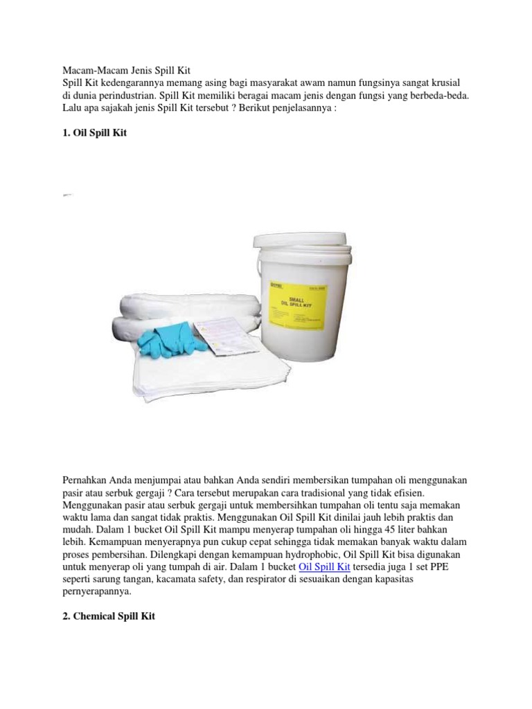 Jenis-Jenis Spill Kit dan Fungsinya | PDF | Kesehatan Holistik