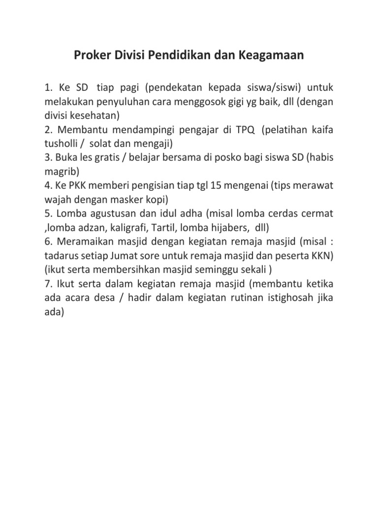 Proker Divisi Pendidikan Dan Keagamaan | PDF