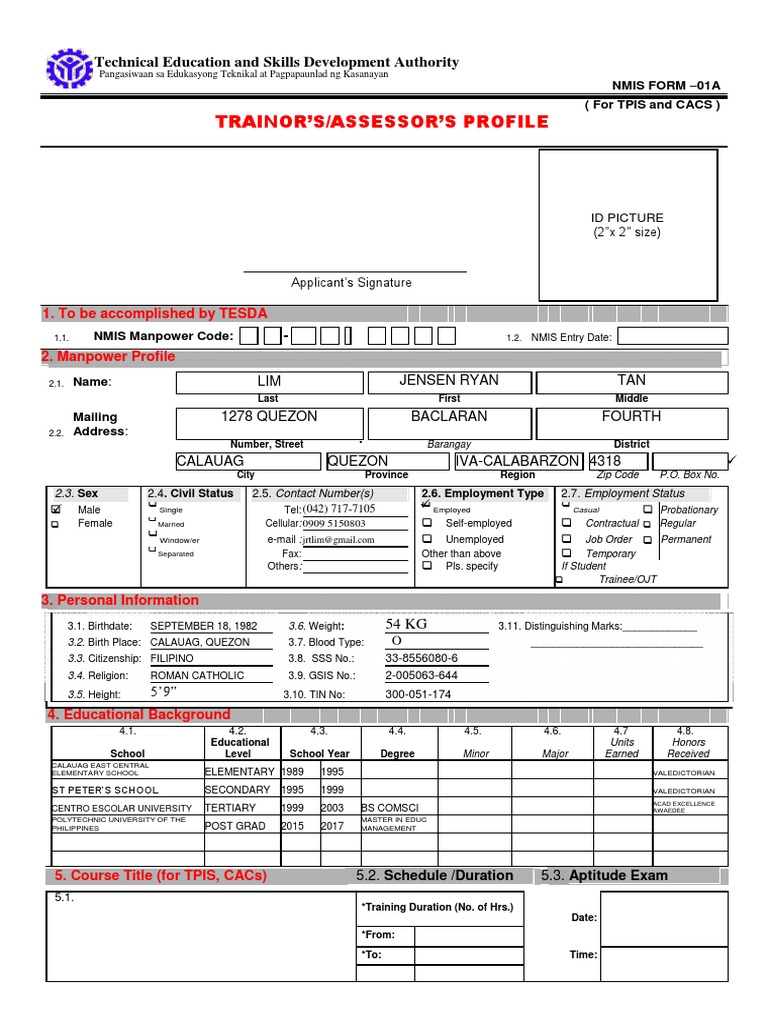 Form Tesda | Download Free PDF | Educational Stages | Behavior Modification