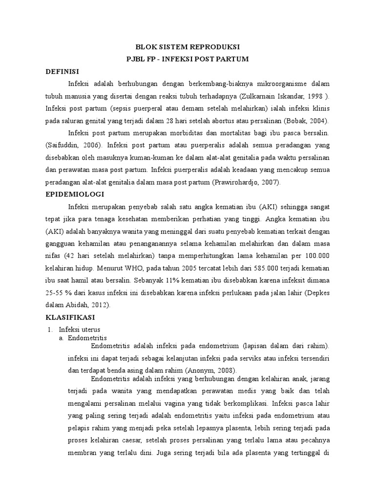 Infeksi Post Partum: Definisi dan Klasifikasi | PDF | Sains & Matematika