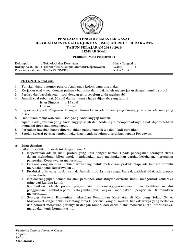 Format Soal PTS X KP | PDF