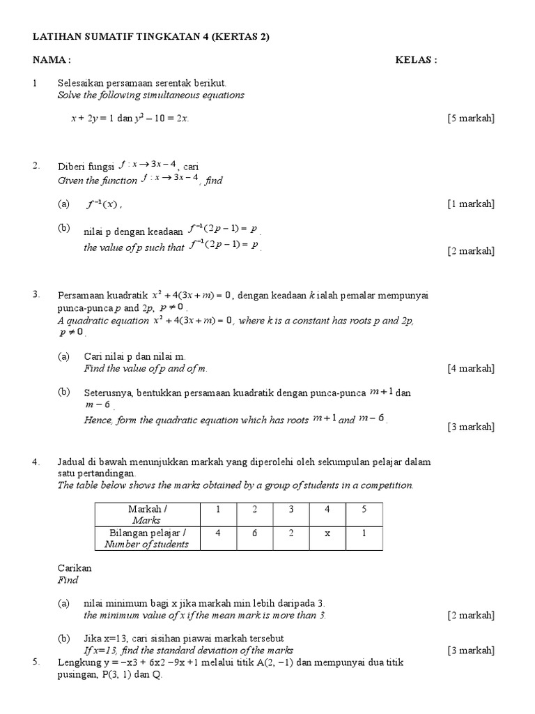 Latihan Matematik Tambahan Tingkatan 4 | PDF