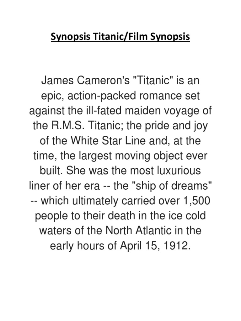 Synopsis Titanic/Film Synopsis | PDF