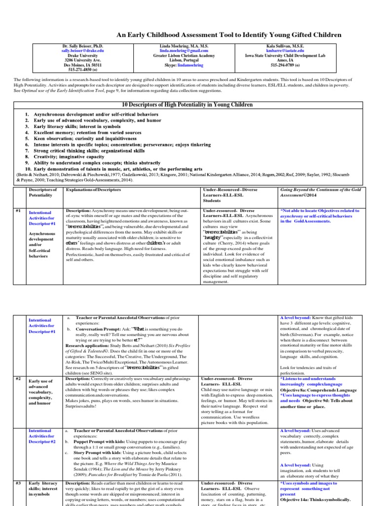 Rev09 15 15AnEarlyChildhoodAssessmentTool | PDF | Creativity ...