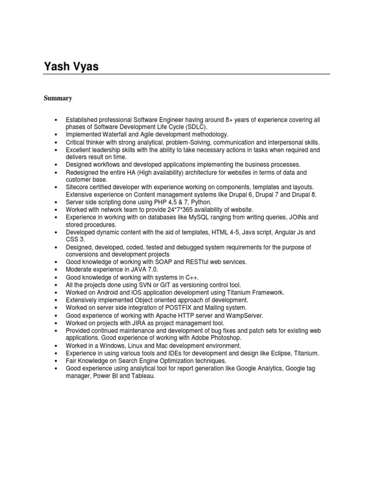 Yash Vyas Resume Pdf Drupal Websites