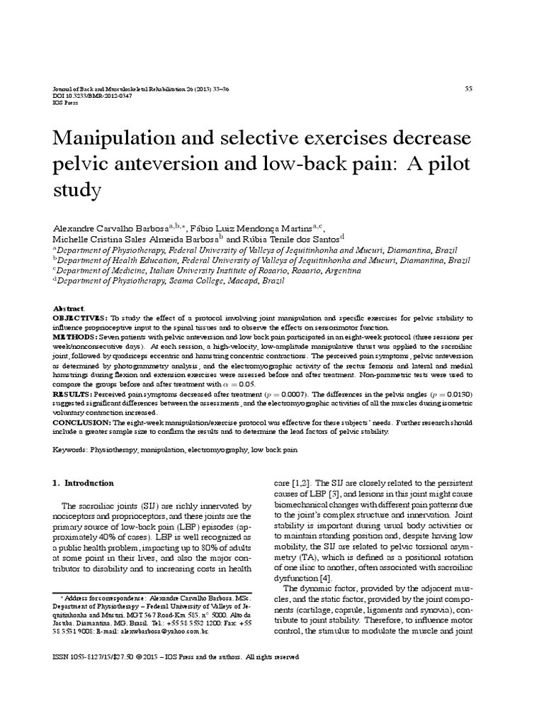 Manipulation and Selective Exercises Decrease Pelvic Anteversion and ...