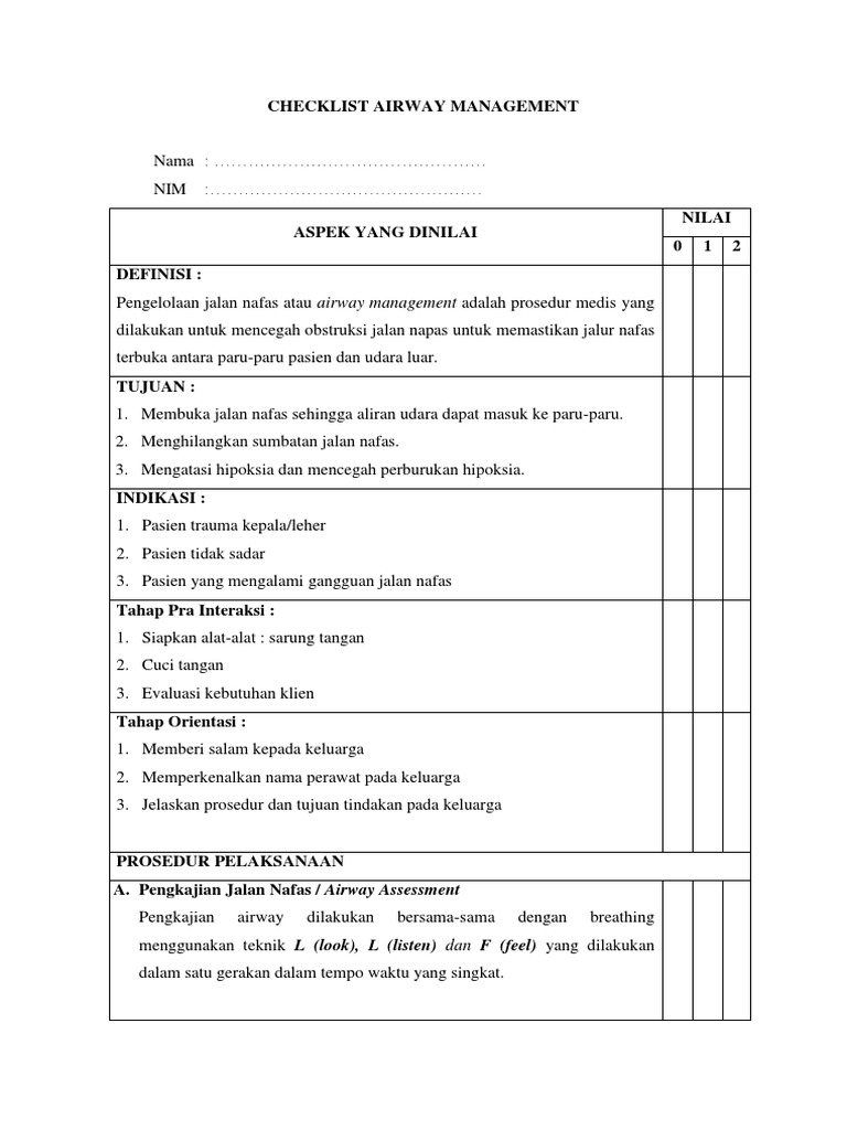 Checklist Airway Management | PDF