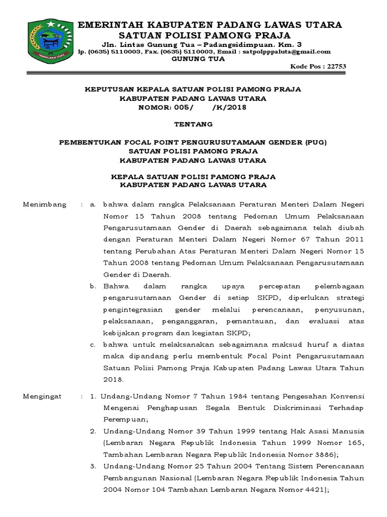 SK Focal Point Pug 2018 Satpol PP | PDF