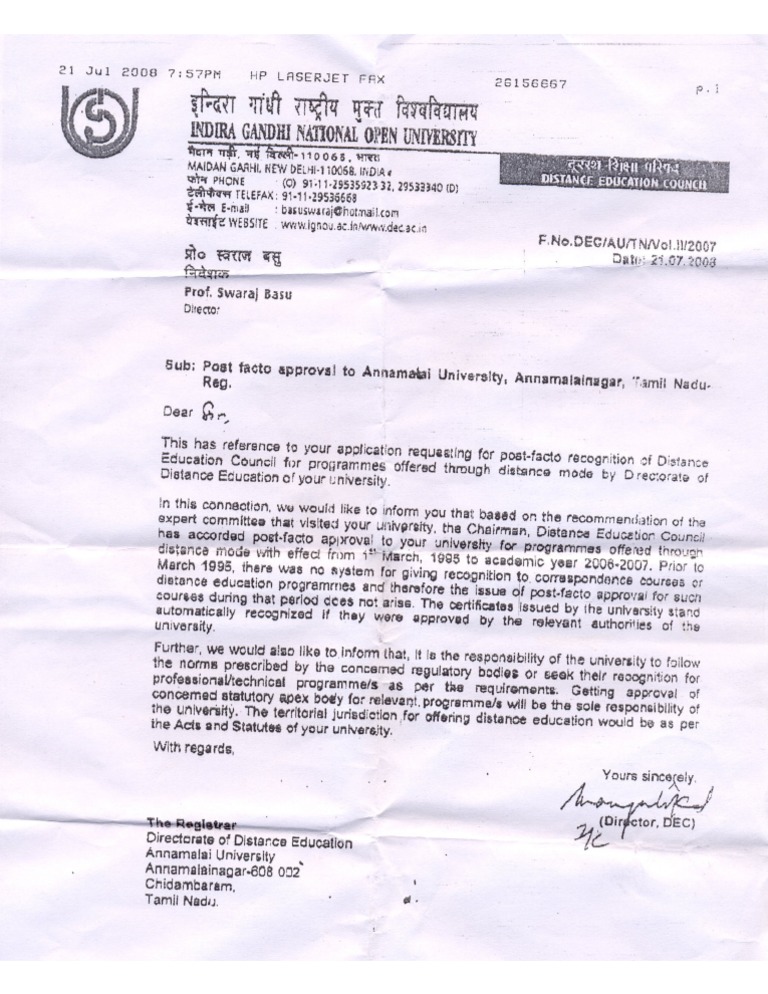 Annamalai University Post Facto Approval | PDF