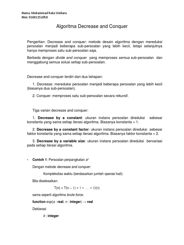 Resume Algoritma Decrease and Conquer | PDF