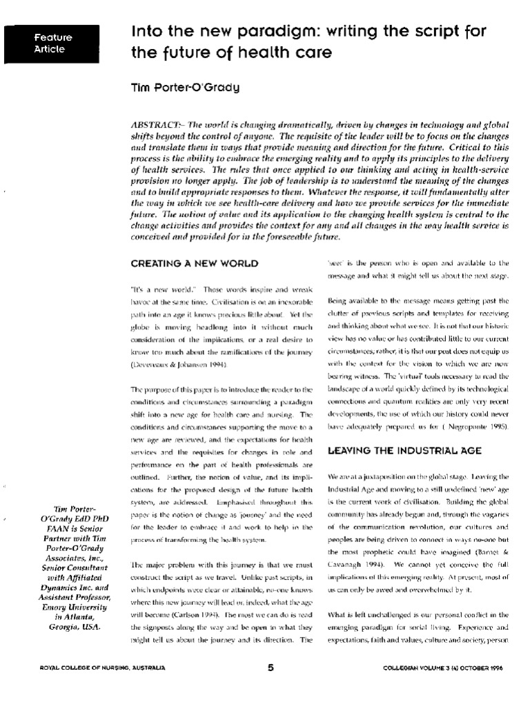 Into The New Paradigm: Writing The Script For The Future of Health Care ...