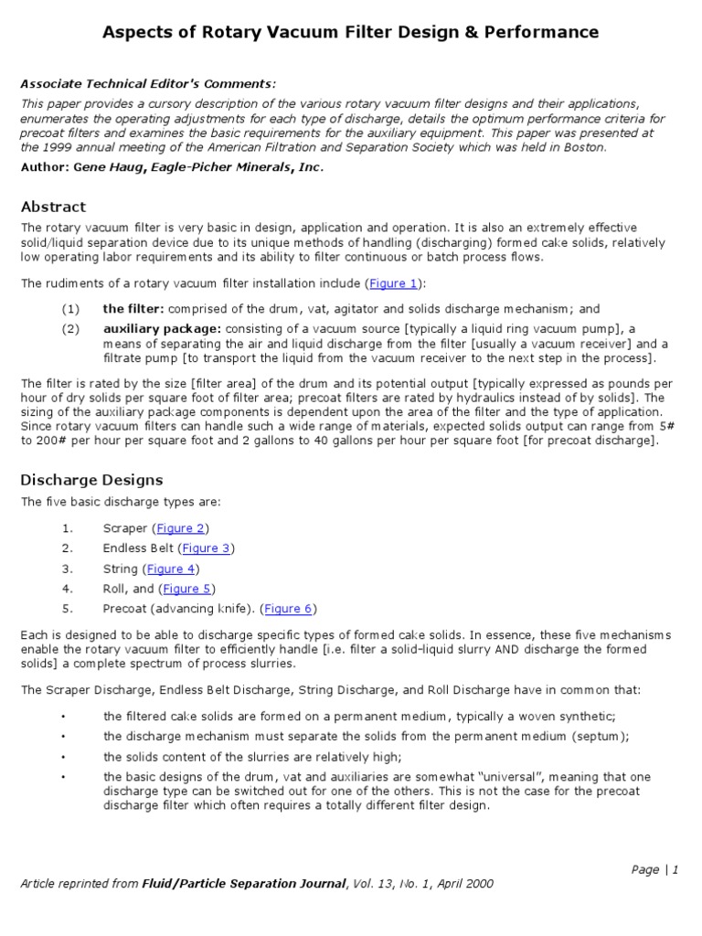 Rotary Vacuum Filter Design Insights | PDF | Filtration | Pump