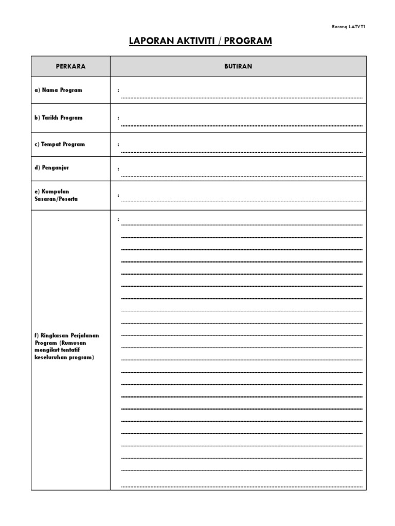 Borang Laporan Aktiviti & Program | PDF