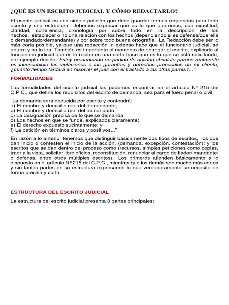Estructura y Redacción de Escritos Judiciales | PDF | Demanda judicial ...