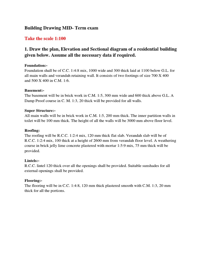 Building Drawing Midterm Exam | PDF | Framing (Construction) | Wall