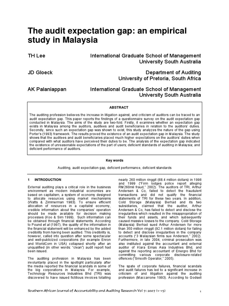The Audit Expectation Gap: An Empirical Study in Malaysia | PDF | Audit ...