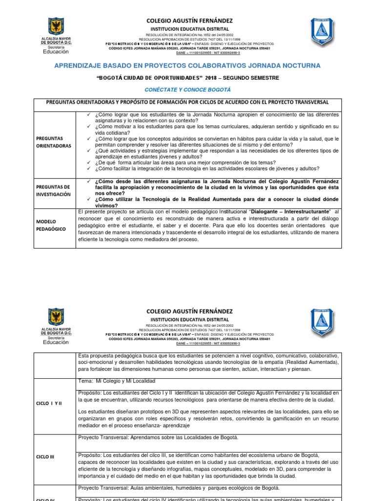 Proyecto Interdisciplinar Jornada Nocturna | PDF | Aprendizaje | Maestros