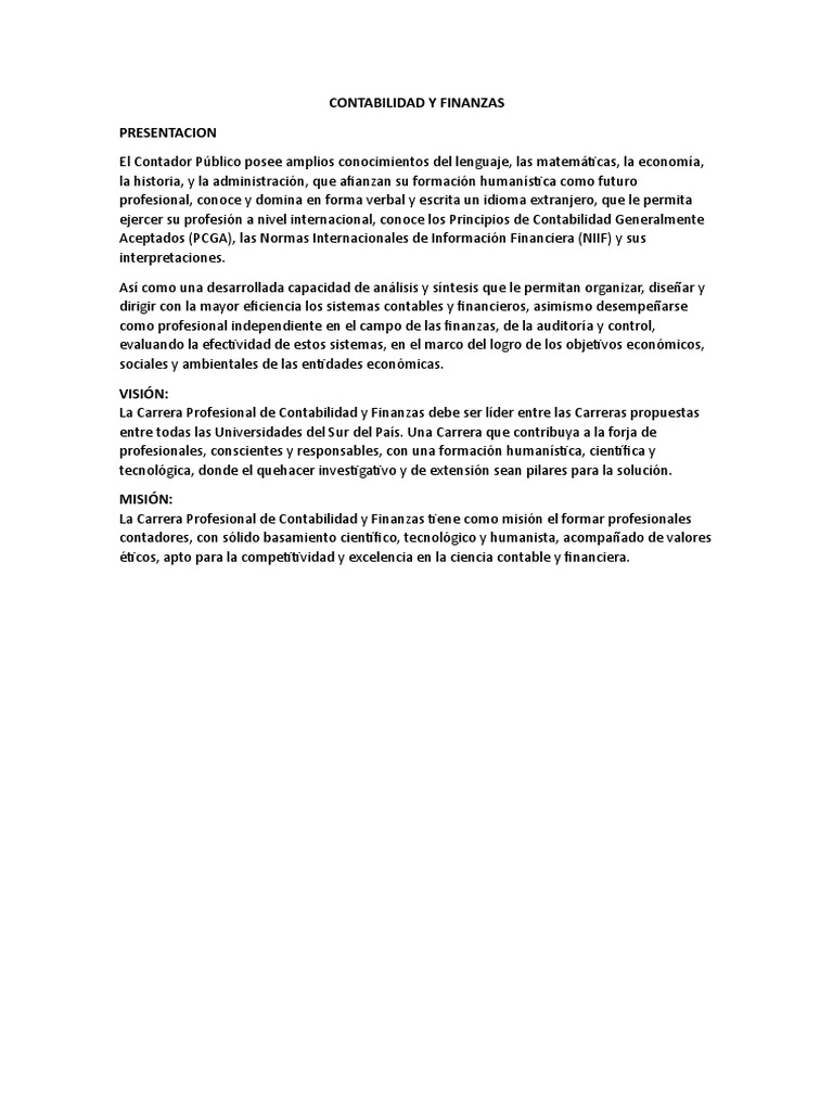 Misión y Visión en Contabilidad y Finanzas | PDF | normas ...