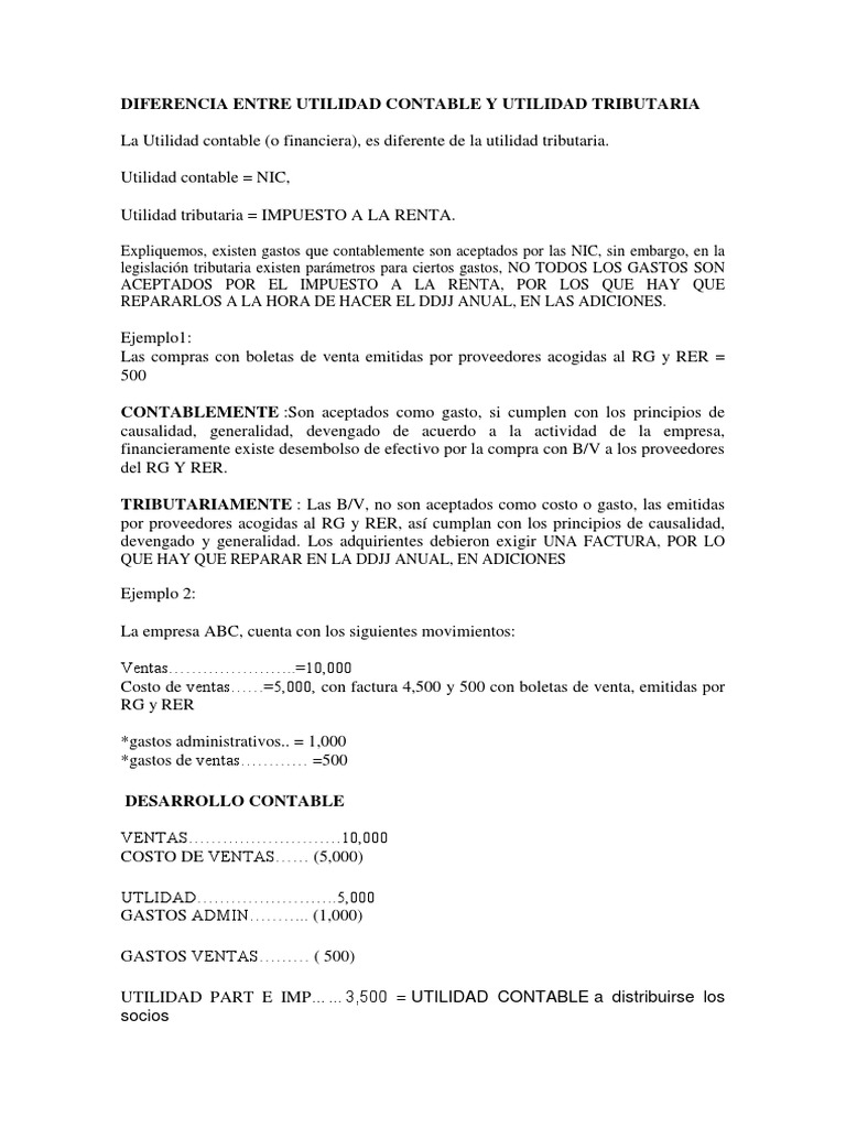 Diferencias entre Utilidad Contable y Tributaria | PDF | Contabilidad ...
