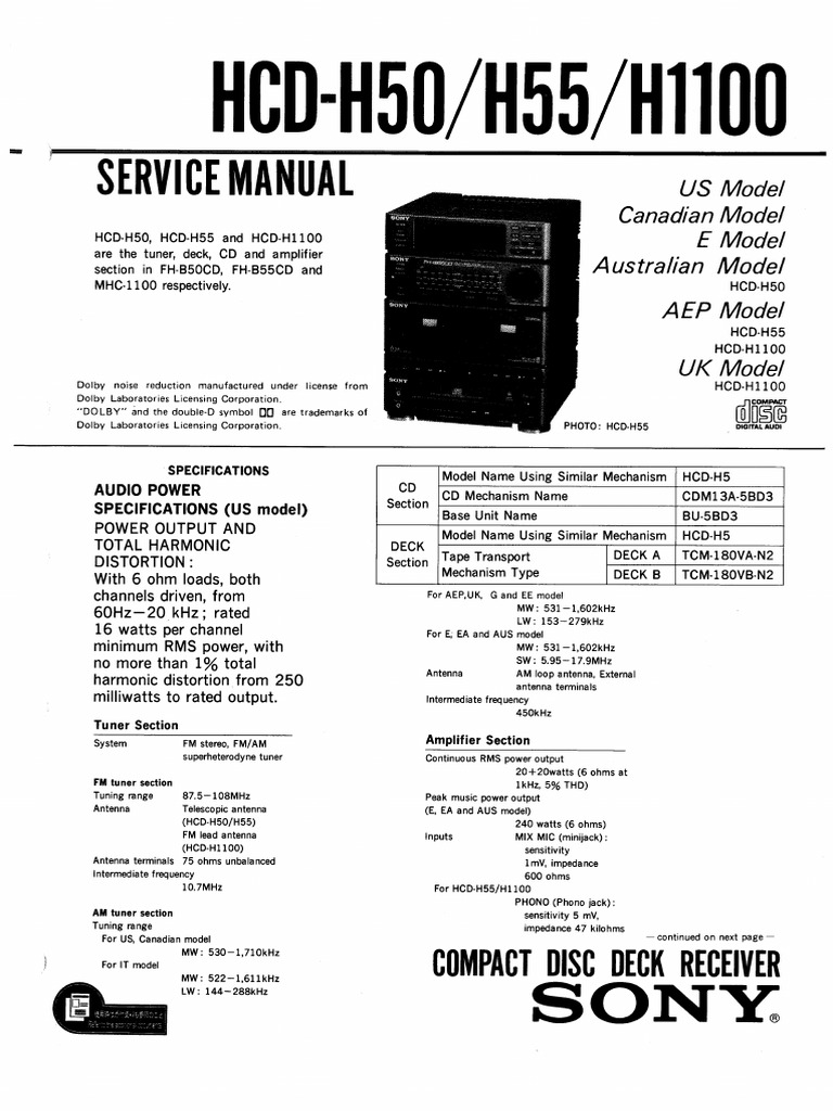 Sony HCD-H50 - HCD-H55 - HCD-H1100 | PDF