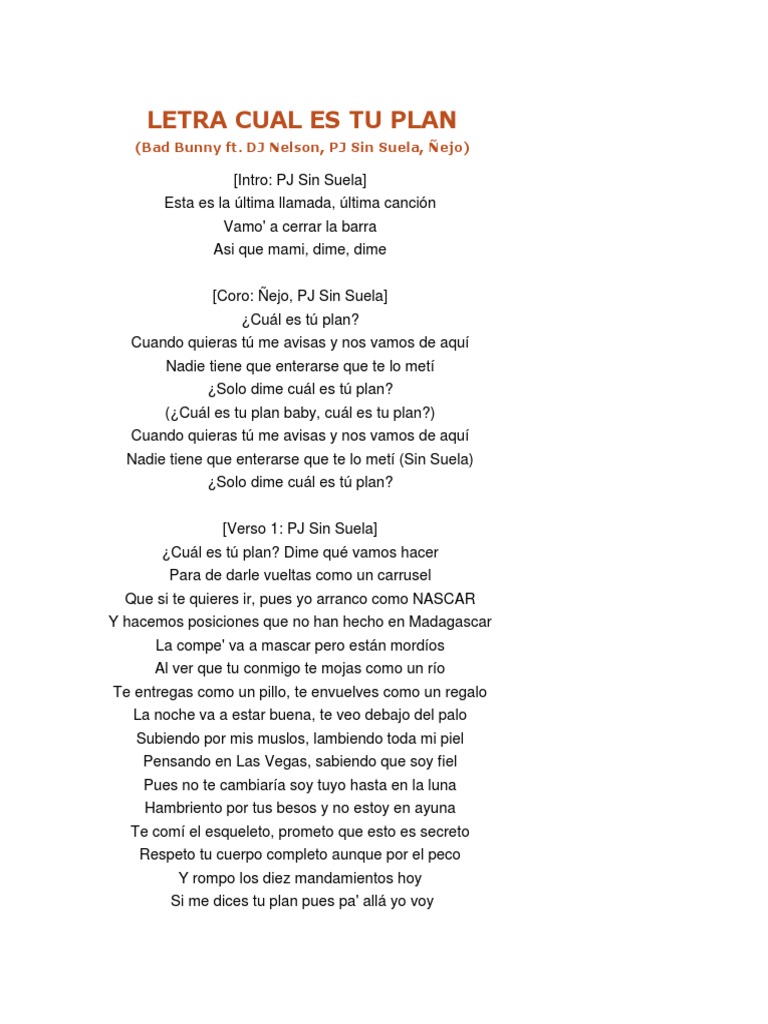 Letra Cual Es Tu Plan | PDF