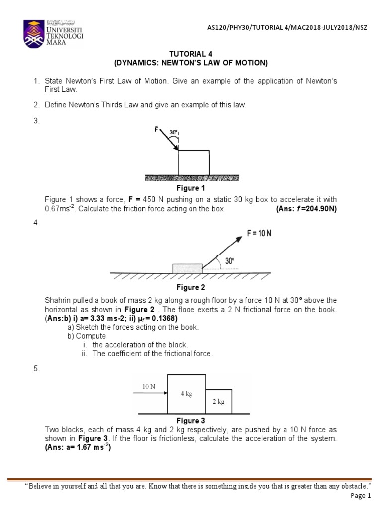 Phy130 Tutorial 4 | PDF | Friction | Tension (Physics)