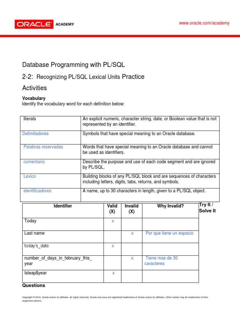 Plsql 2 2 Practice Pdf Oracle Database Pl Sql