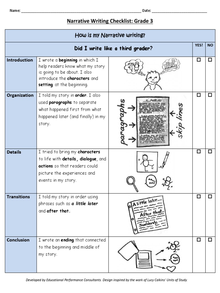 3rd Grade Narrative Checklist For Students | Download Free PDF ...