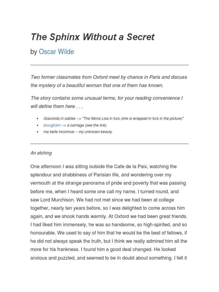 4-2 The Sphinx Without A Secret | PDF | Mystery, Thriller & Crime Fiction